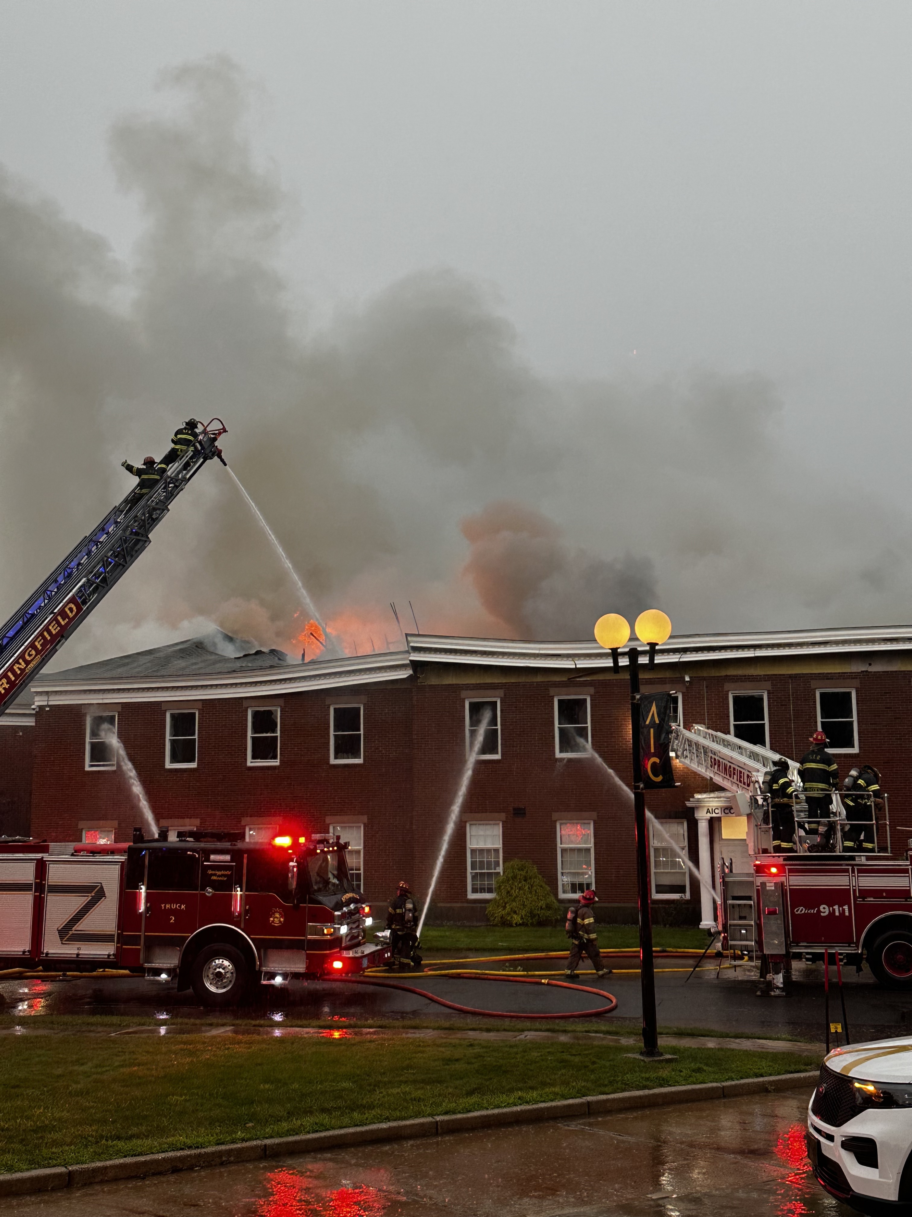 Firefighters battle fire at American International College building ...