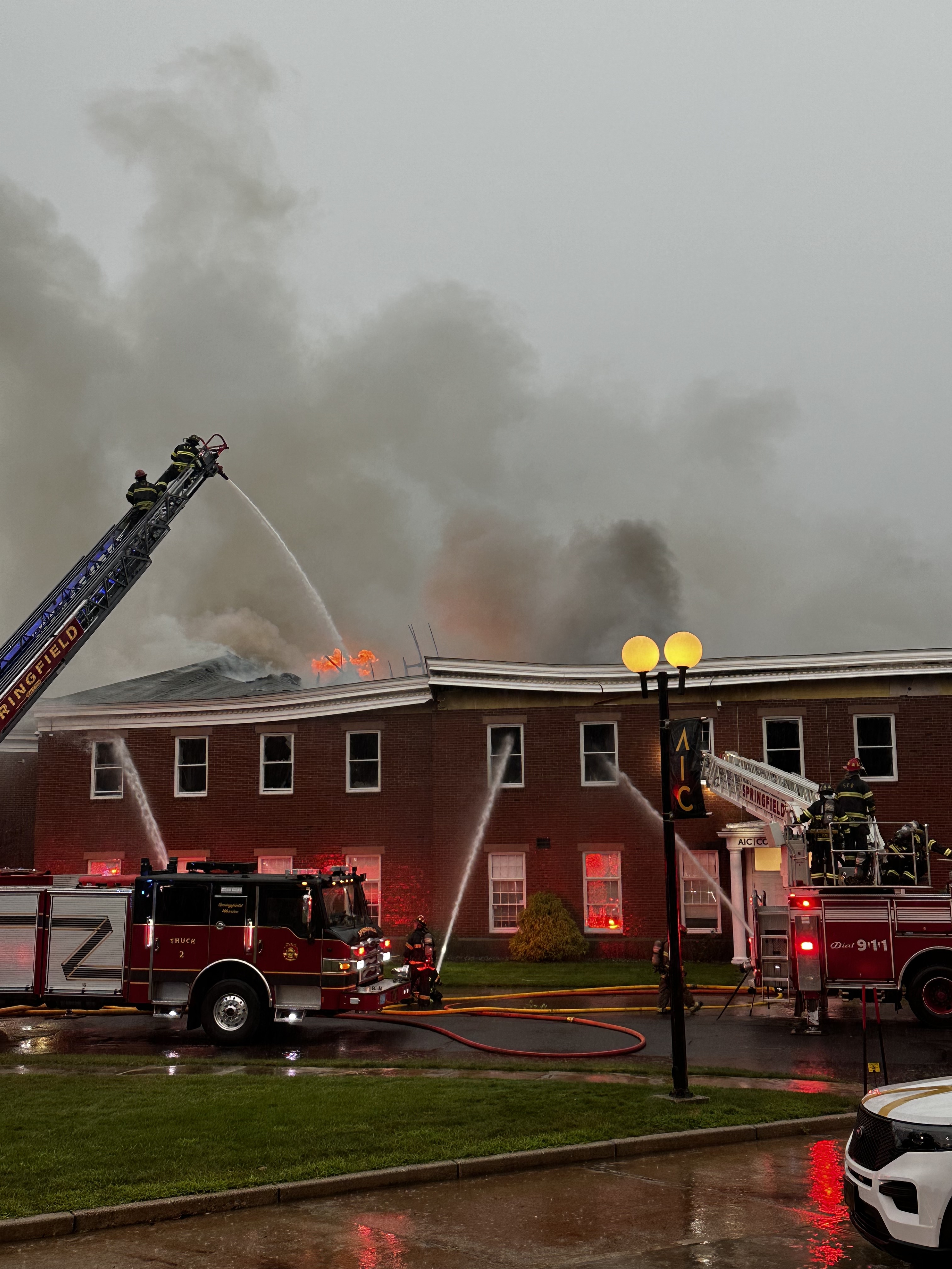 Firefighters battle fire at American International College building ...