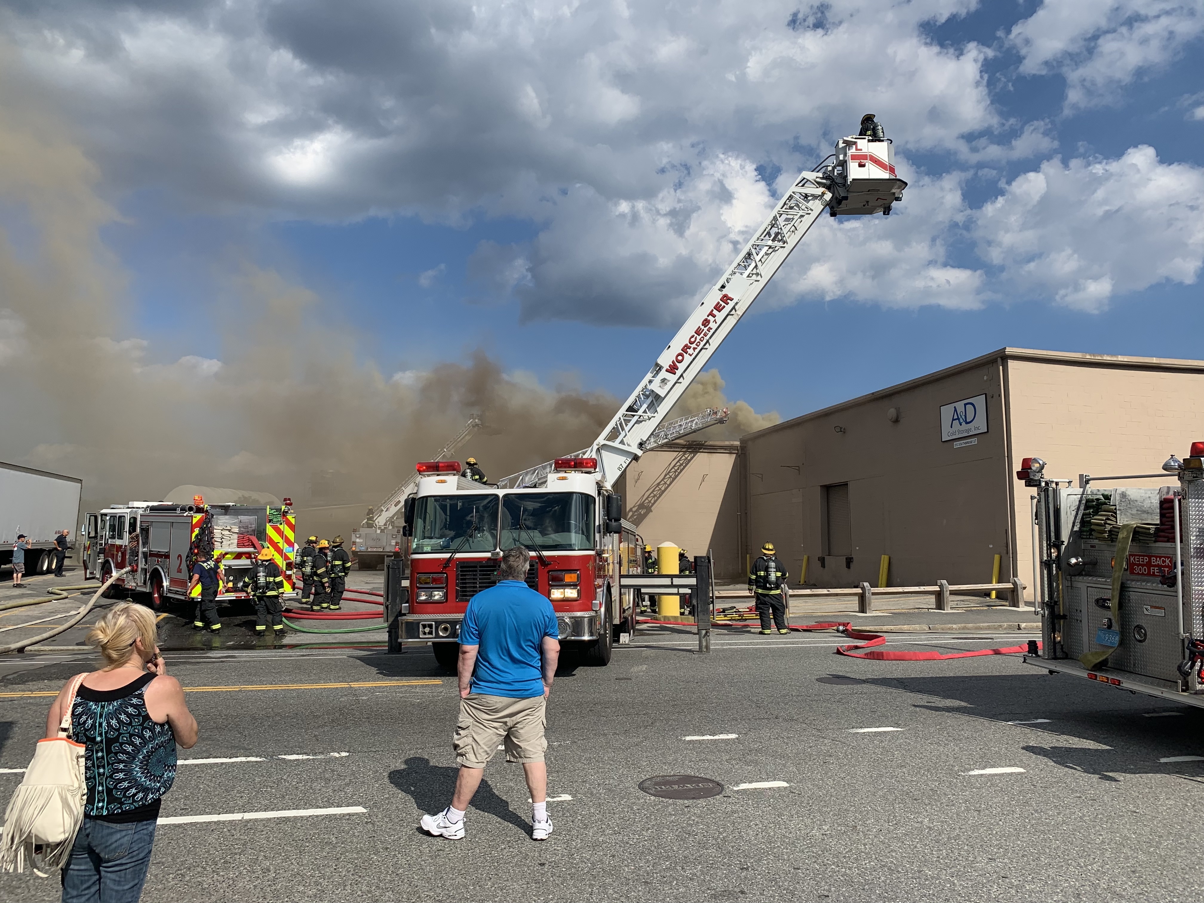 Firefighters battle blaze at cold storage building in Worcester ...
