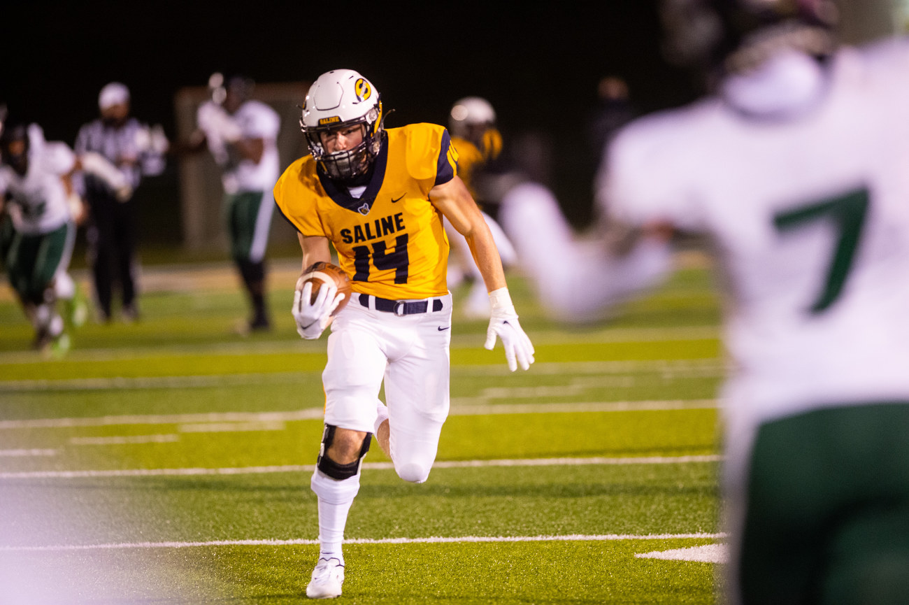 Saline vs. Ann Arbor Huron district semifinal high school football ...