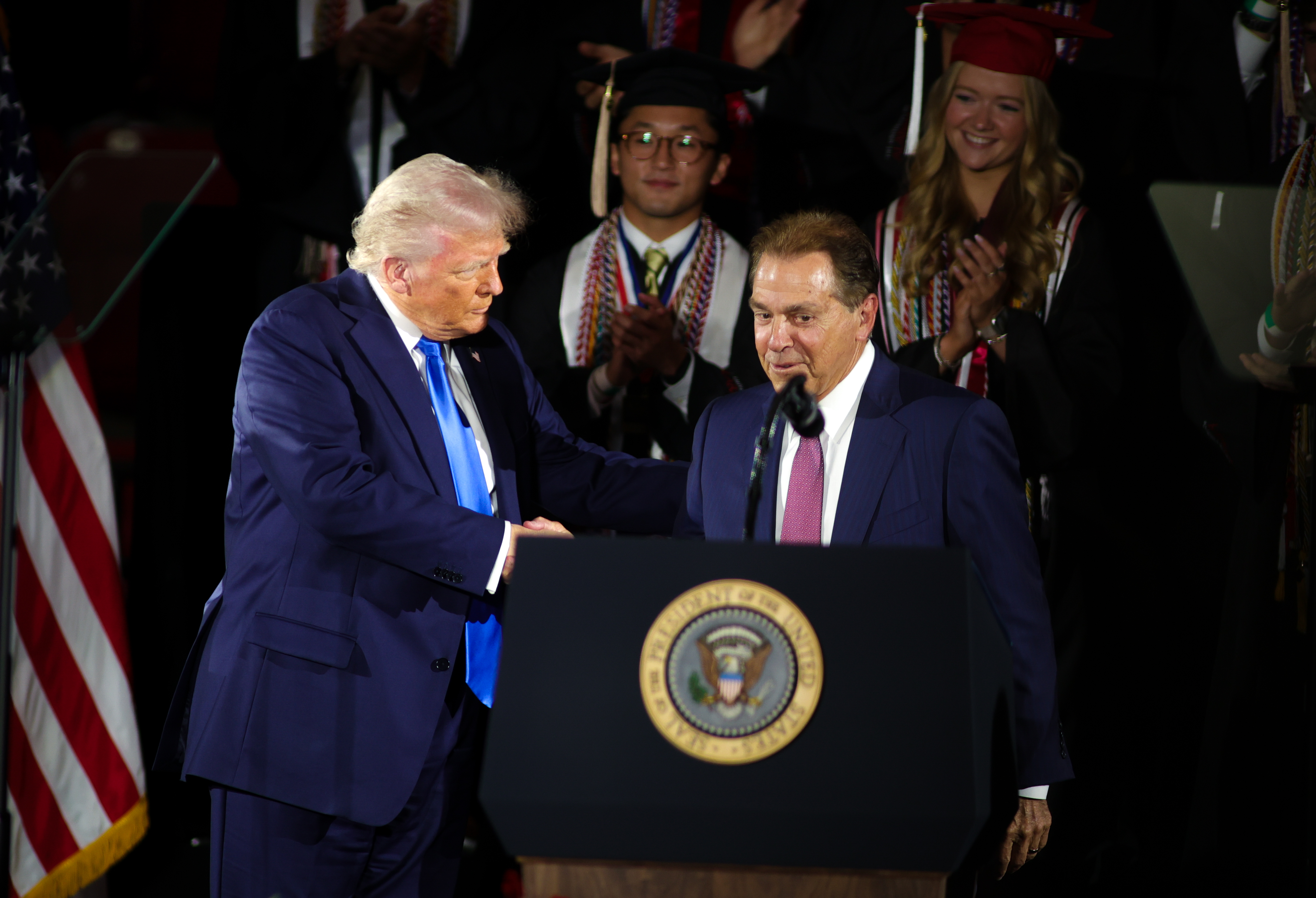 President Donald Trump and Nick Saban speak at UA Commencement - al.com