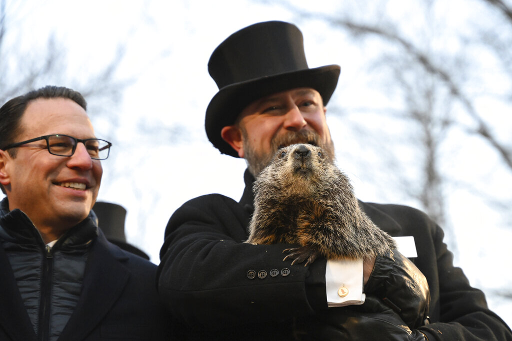 Punxsutawney Phil sees his shadow during annual Groundhog Day event in ...