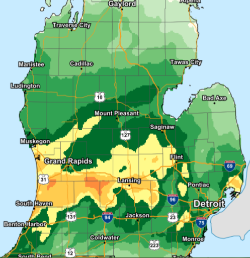 Another heavy rain in Michigan overnight, top rain around 4 inches