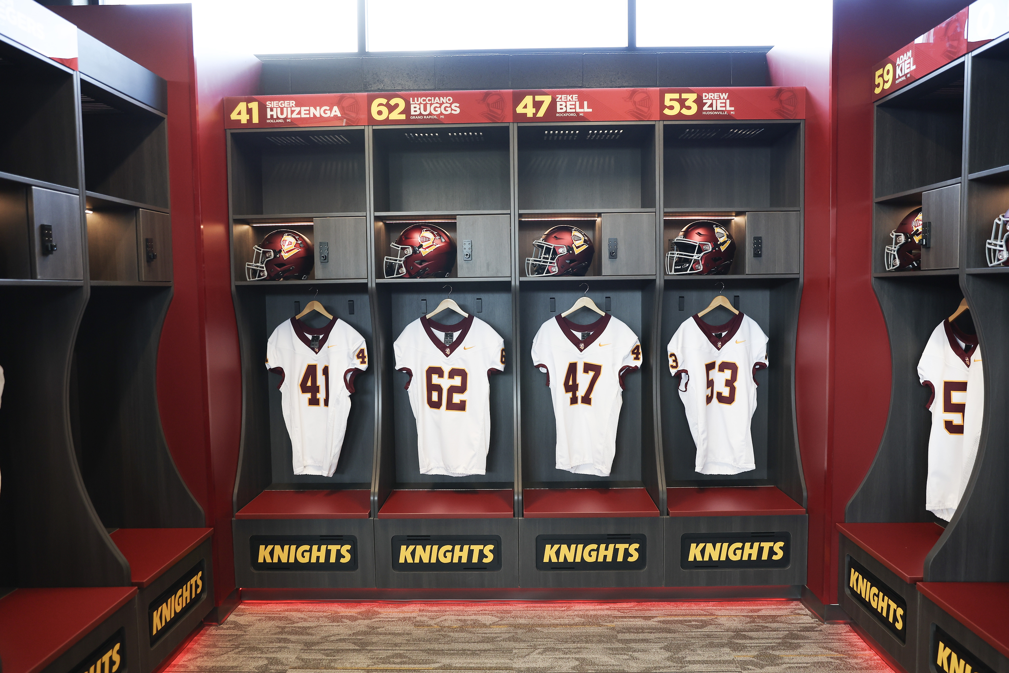 Calvin football players see their newly built locker room for the first ...