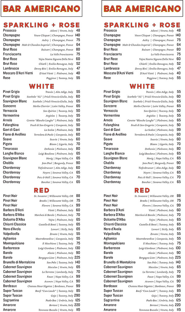 Take a look at the menus for Bar Americano, Bar Crema now open in ...