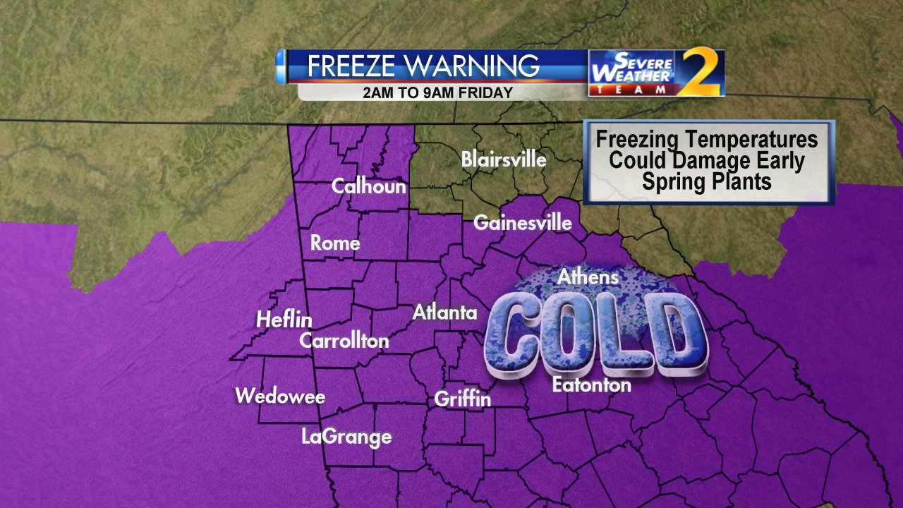 Atlanta weather: Temps to fall below freezing by morning
