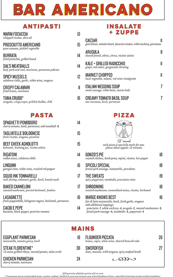 Take a look at the menus for Bar Americano, Bar Crema now open in ...