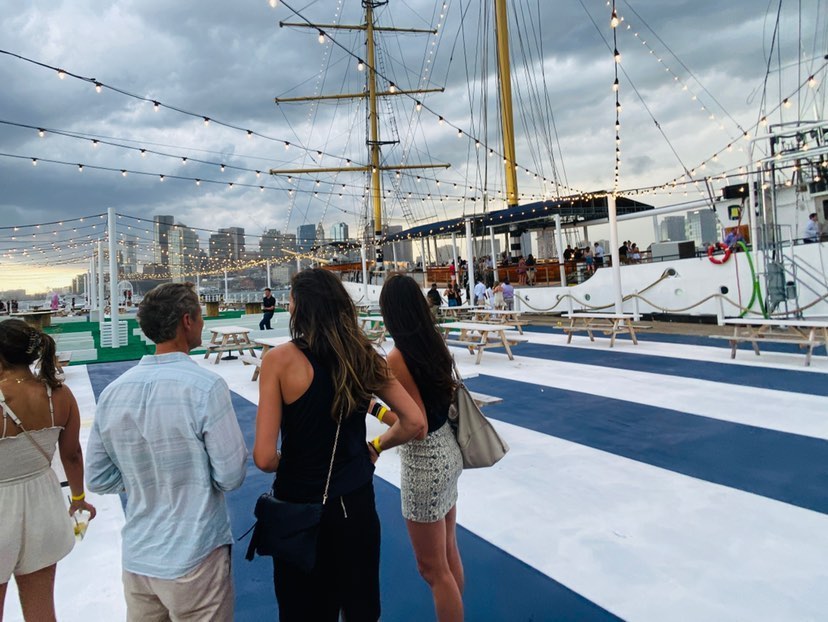 The Tall Ship floating oyster bar docks at Pier One in East Boston ...