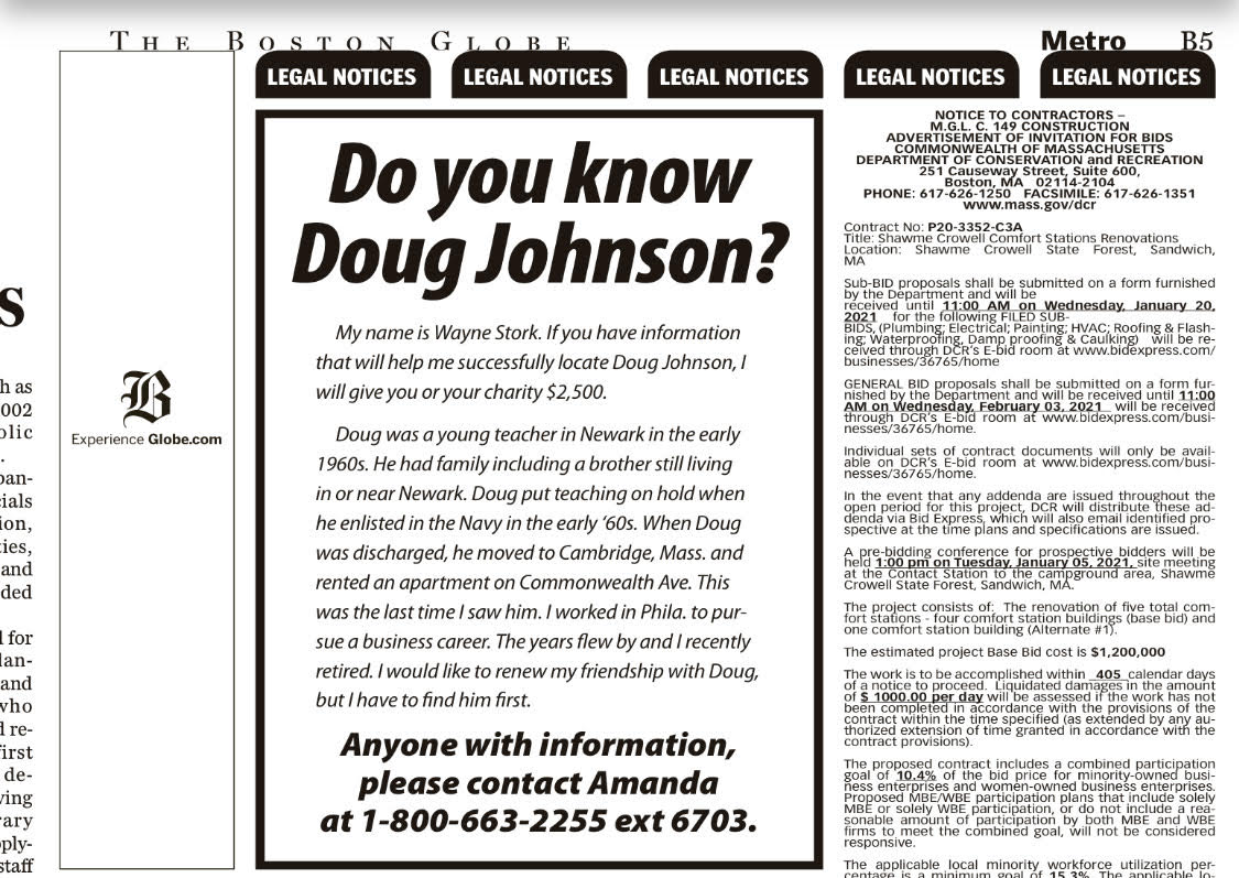 ‘Do you know Doug Johnson?’: The story behind a Globe advertisement ...