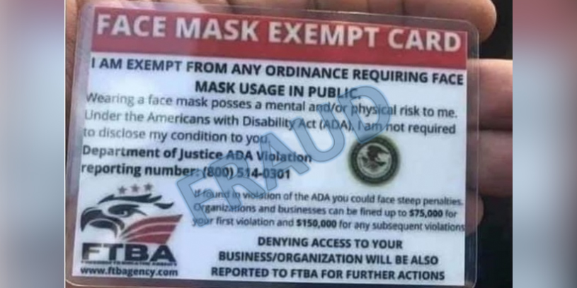 Bogus ‘Face Mask Exempt Card’ spreads on Facebook and other social media
