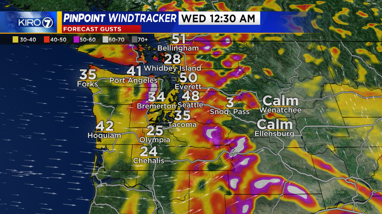 Strong wind gusts likely late Tuesday night – KIRO 7 News Seattle