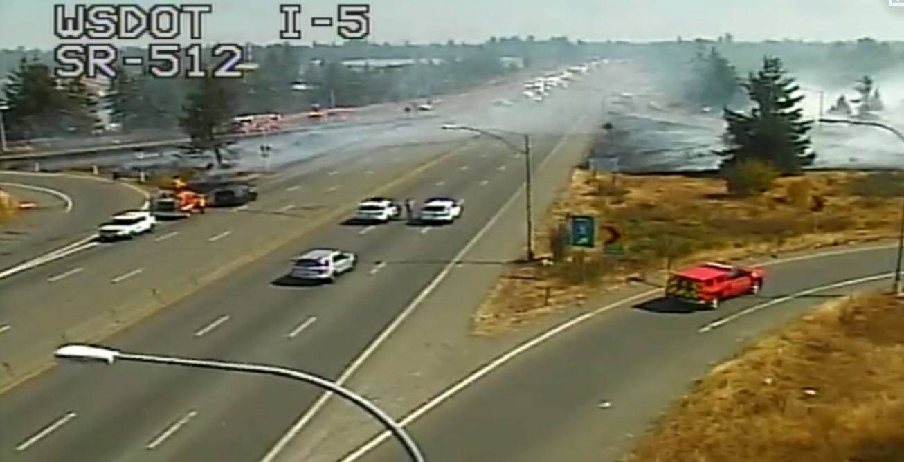 State Route 512 at I-5 reopens after brush fire – KIRO 7 News Seattle
