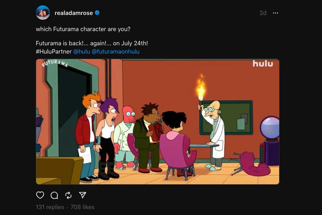 Instagram Threads first ad deal is from Hulu's 'Futurama,' Adam Rose ...