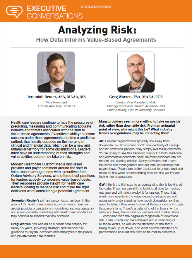 Analyzing Risk: How Data Informs Value-Based Agreements - Modern Healthcare