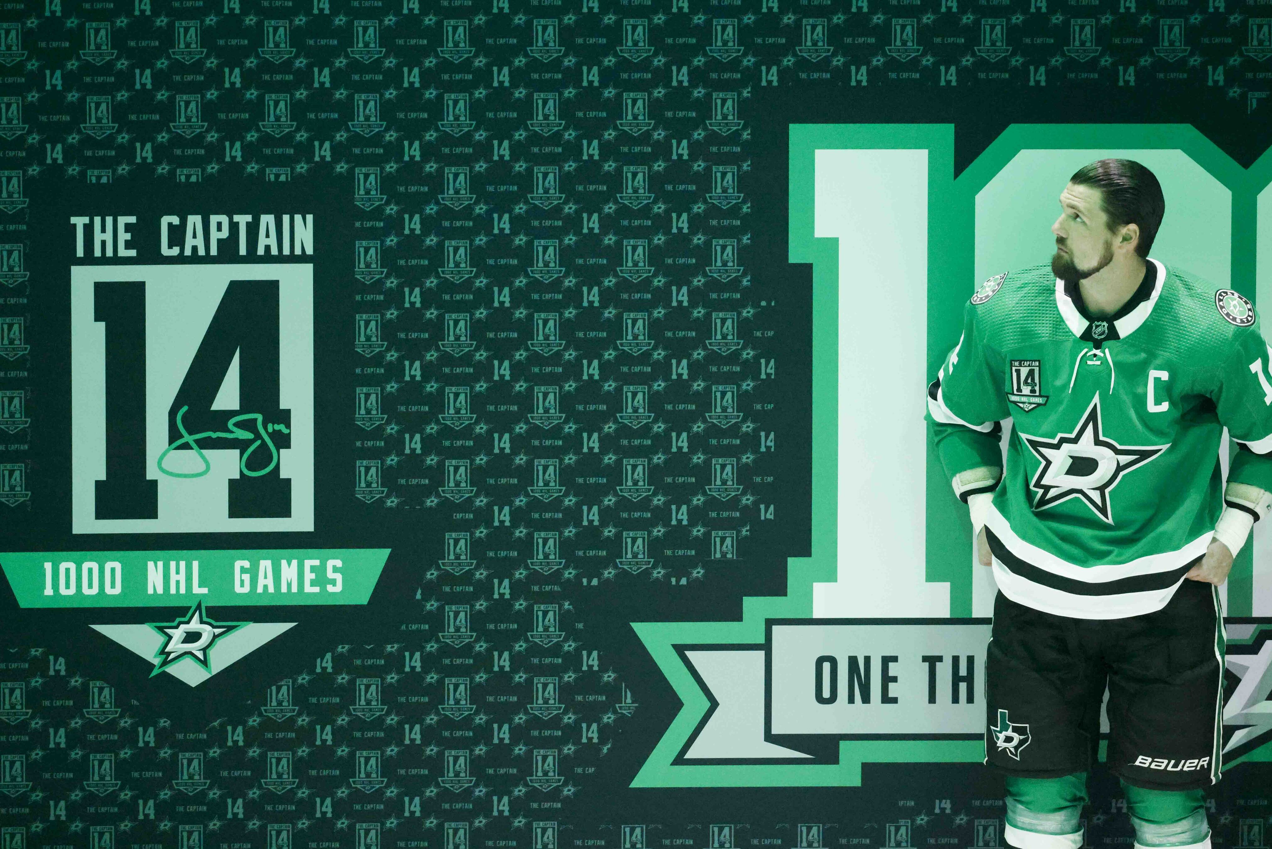 O Captain: Stars honor Jamie Benn's 1,000th career game with customary ...