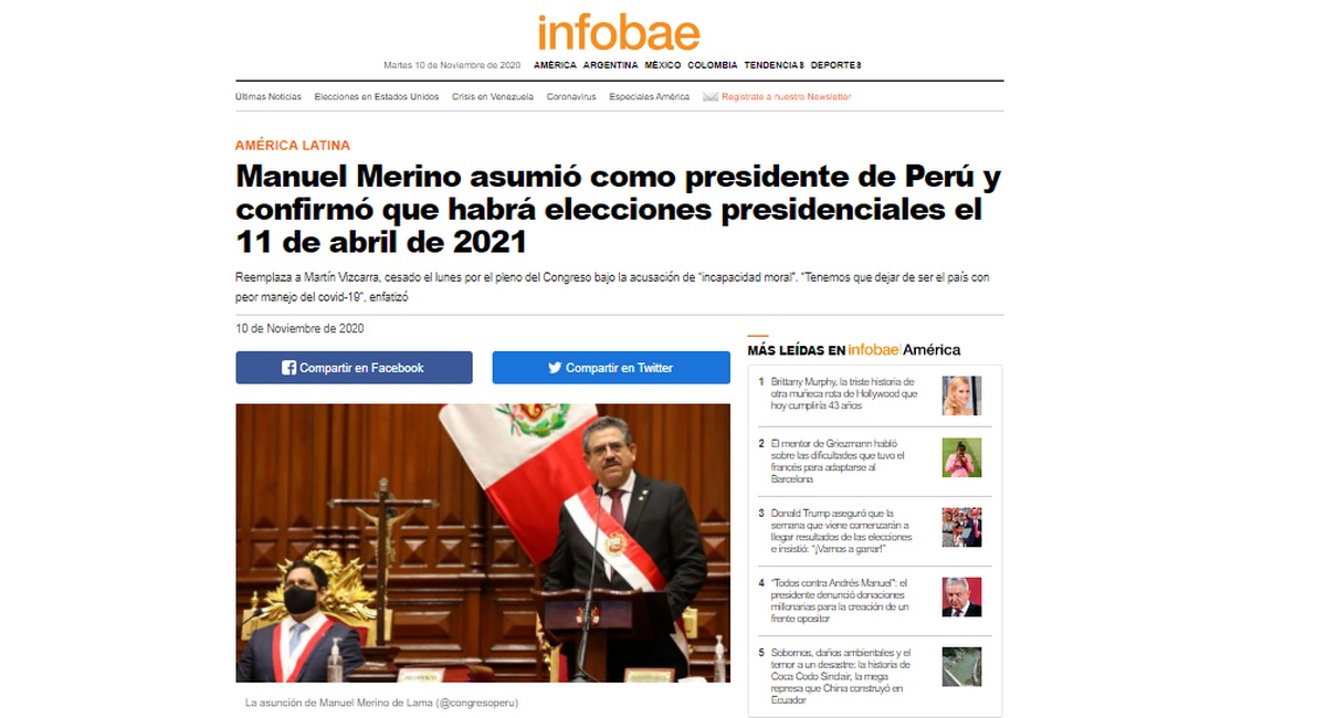 Manuel Merino | Así informó el mundo la asunción de Manuel Merino como ...