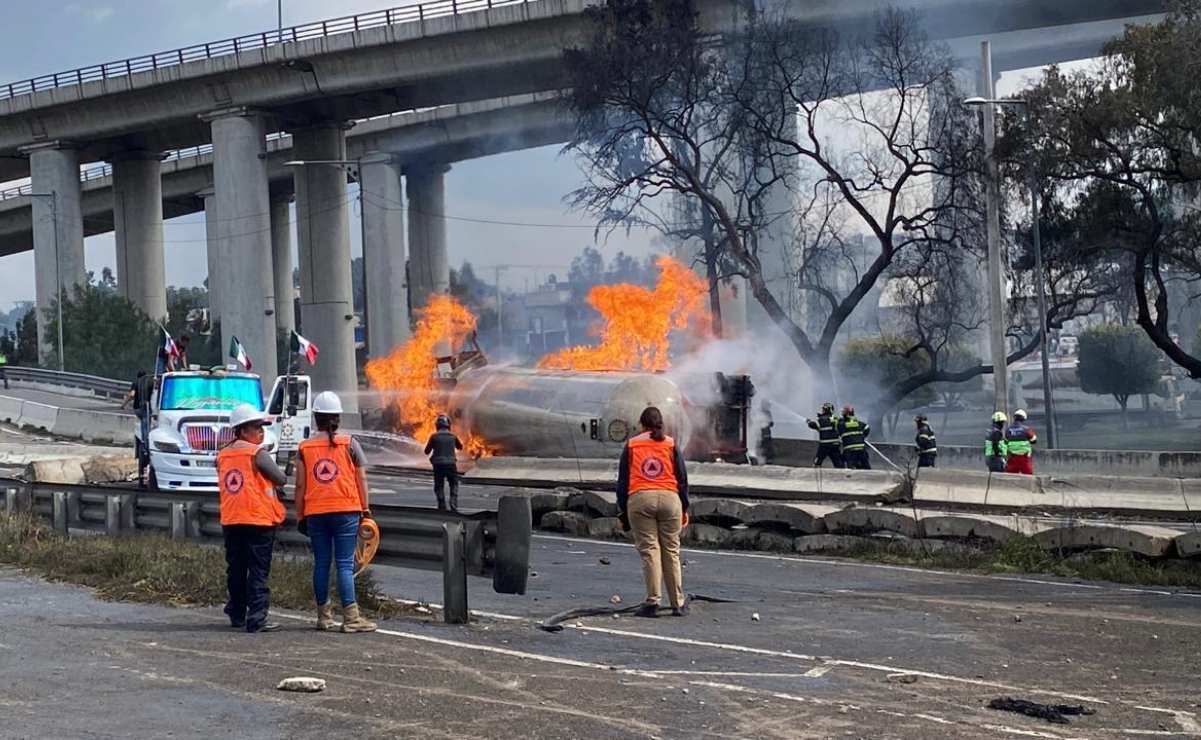Capta C5 de la CDMX volcadura y explosión de la pipa en el puente de la ...