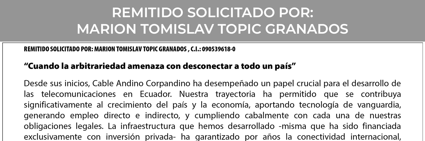 Remitido: “Cuando la arbitrariedad amenaza con desconectar a todo un ...