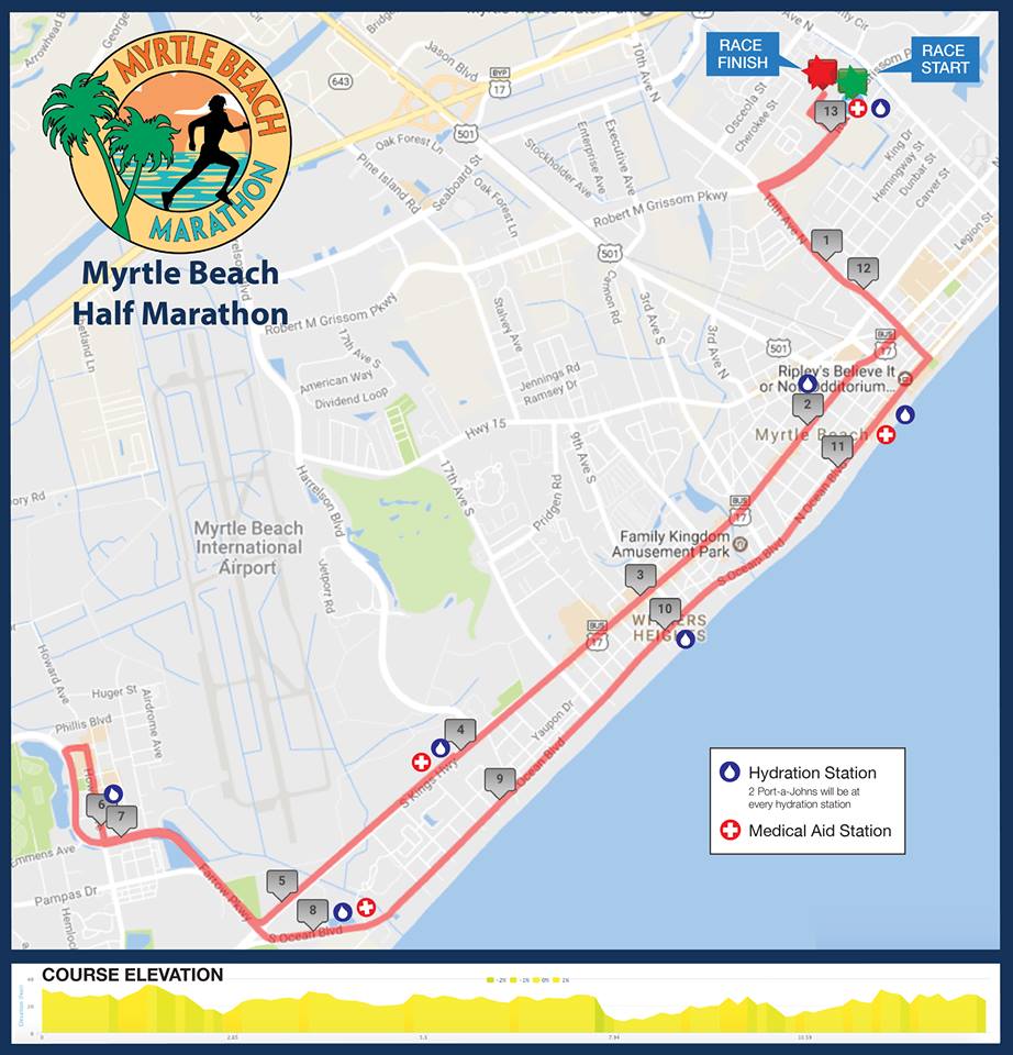 Myrtle Beach Marathon Map Myrtle Beach Marathon, 01 Mar, 2025 (Sat)