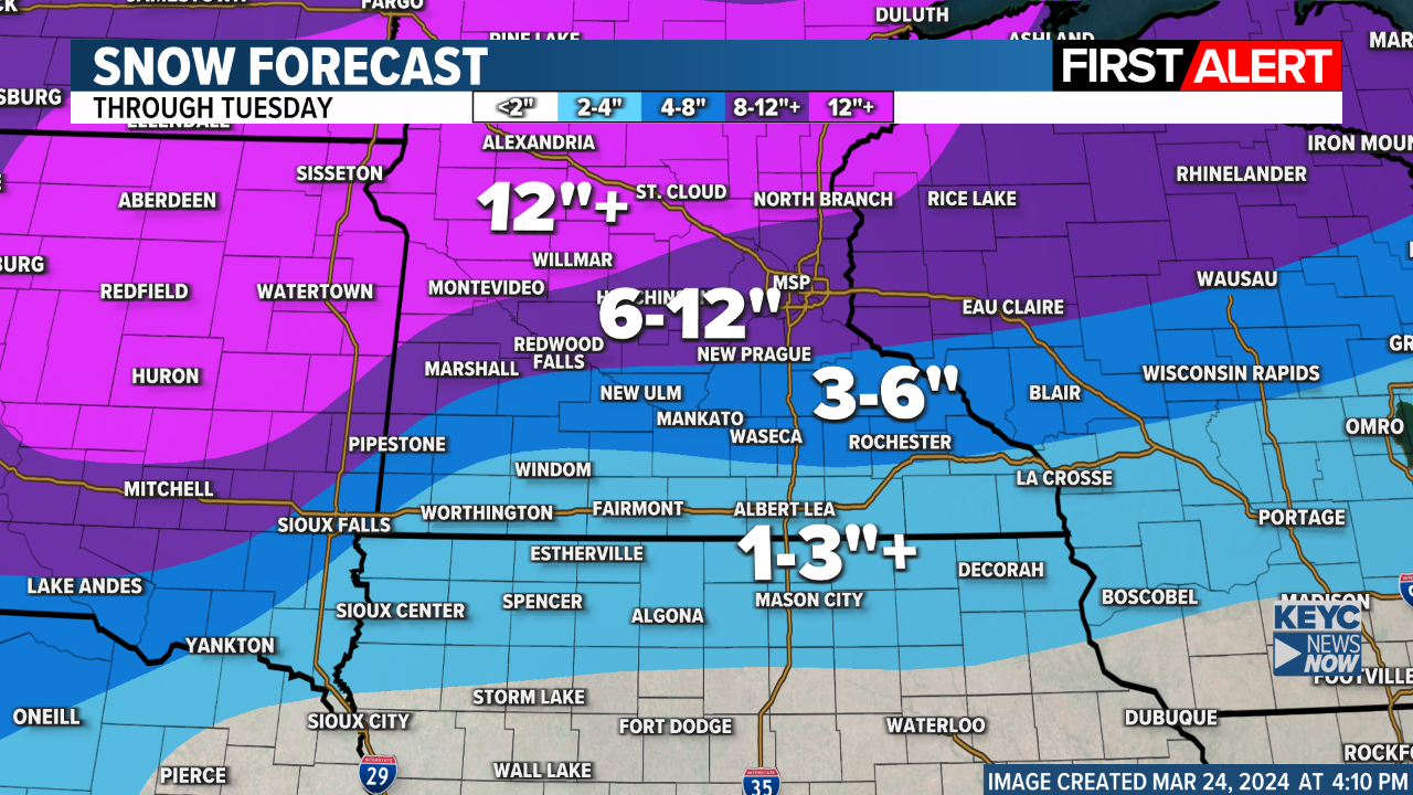 FIRST ALERT: Heavy snow possible through this evening, heavy rain Monday