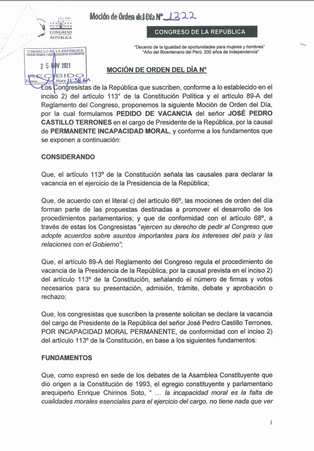 Moción De Vacancia Contra Pedro Castillo Llegaría A Los Votos Para Ser