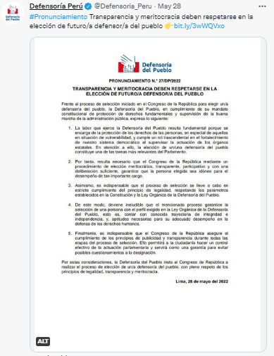 Defensoría Del Pueblo Solicita Transparencia Y Meritocracia En Elección 7658