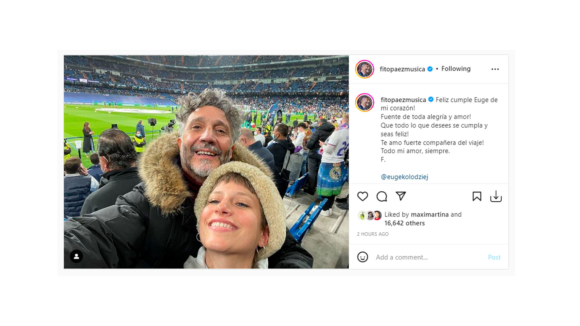 El Romántico Posteo De Fito Páez Por El Cumpleaños De Su Joven Novia 1250