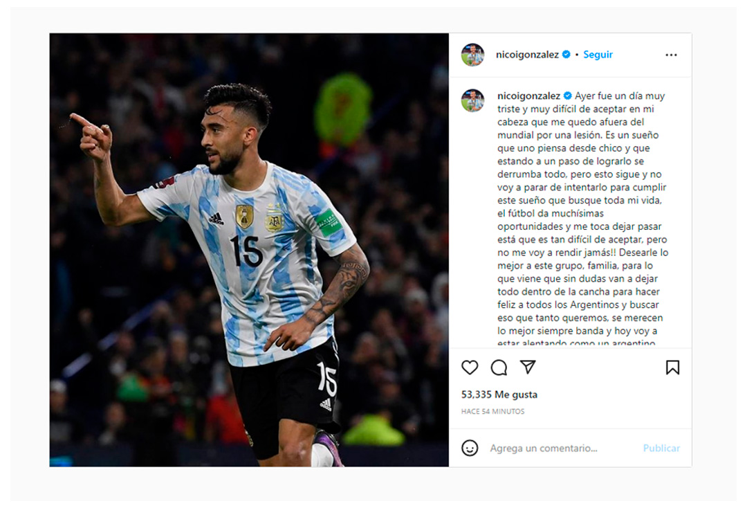 El Emotivo Mensaje De Nicolás González Tras Quedar Afuera Del Mundial