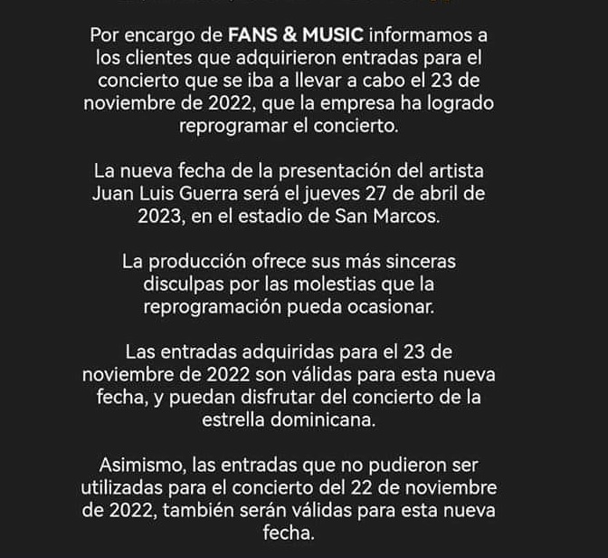 Concierto Cancelado De Juan Luis Guerra Se Reprogramó Para El 2023 Fecha Lugar Y Más Datos Del 