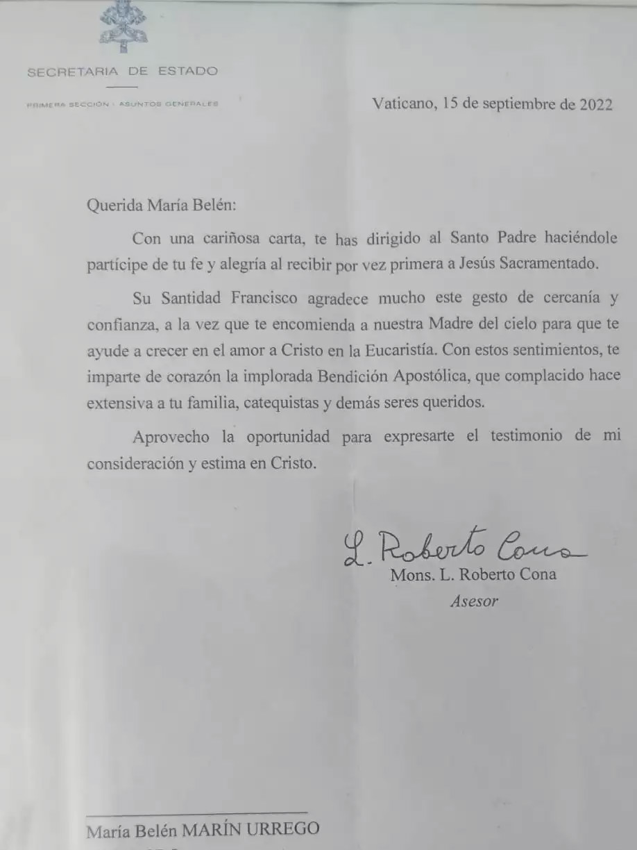 El Vaticano Respondió La Carta Que Le Envió Una Niña Colombiana Al Papa ‘su Santidad Agradece