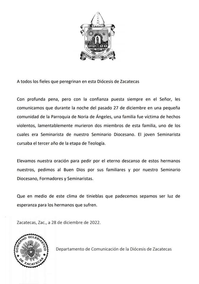 Ejecutaron A Un Joven Seminarista De La Diócesis De Zacatecas En Un 4833