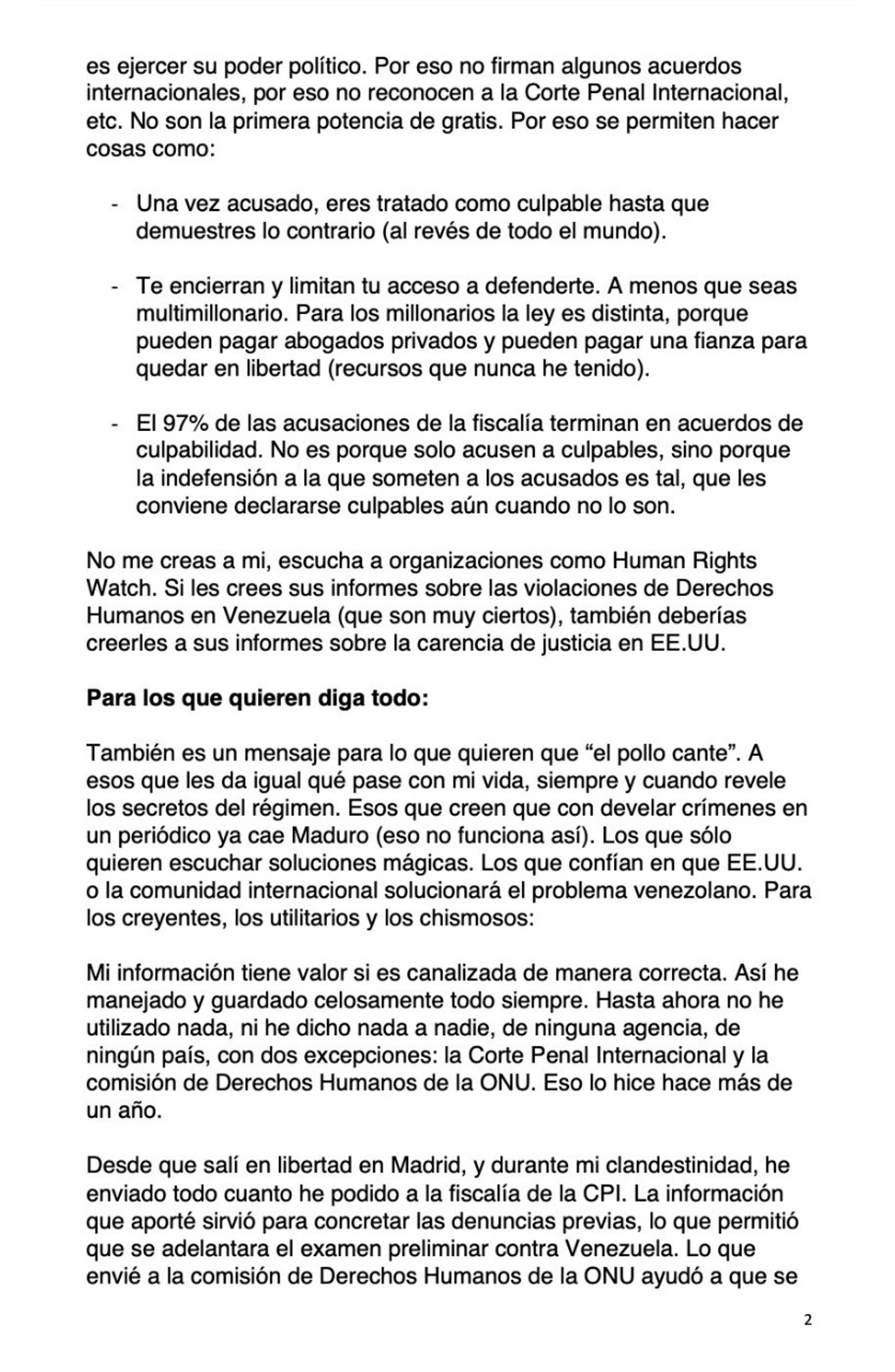 Hugo “el Pollo” Carvajal Escribió Una Carta Dijo Que Tiene Mucha