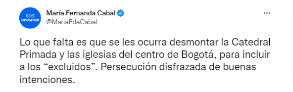 María Fernanda Cabal rechaza propuesta de modificar la capilla del ...