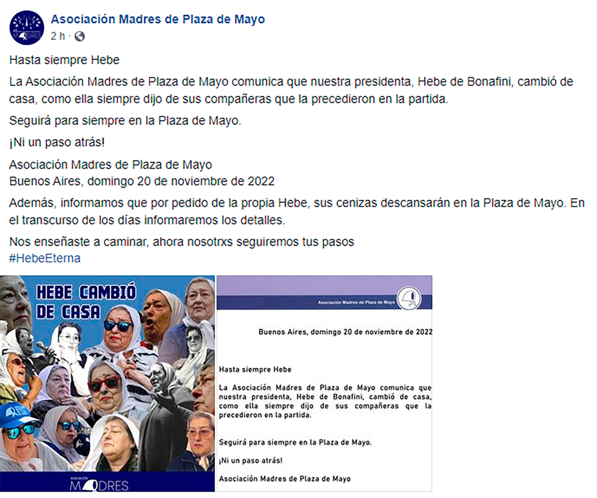 Las Cenizas De Hebe De Bonafini Descansarán En La Plaza De Mayo Según Anunciaron Desde Madres