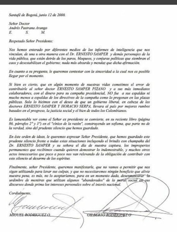 Esta Es La Carta Que Los Rodríguez Orejuela Le Entregaron A Andrés