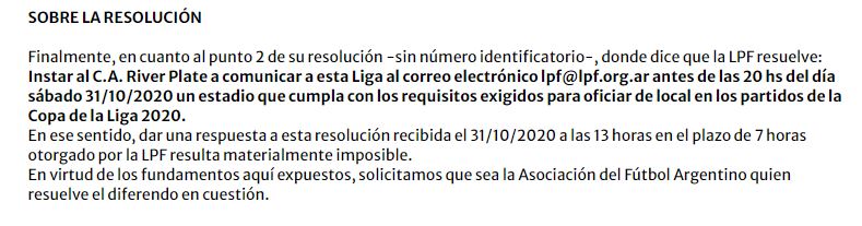 River Le Respondió A La Liga Profesional Tras El Impedimento De Jugar