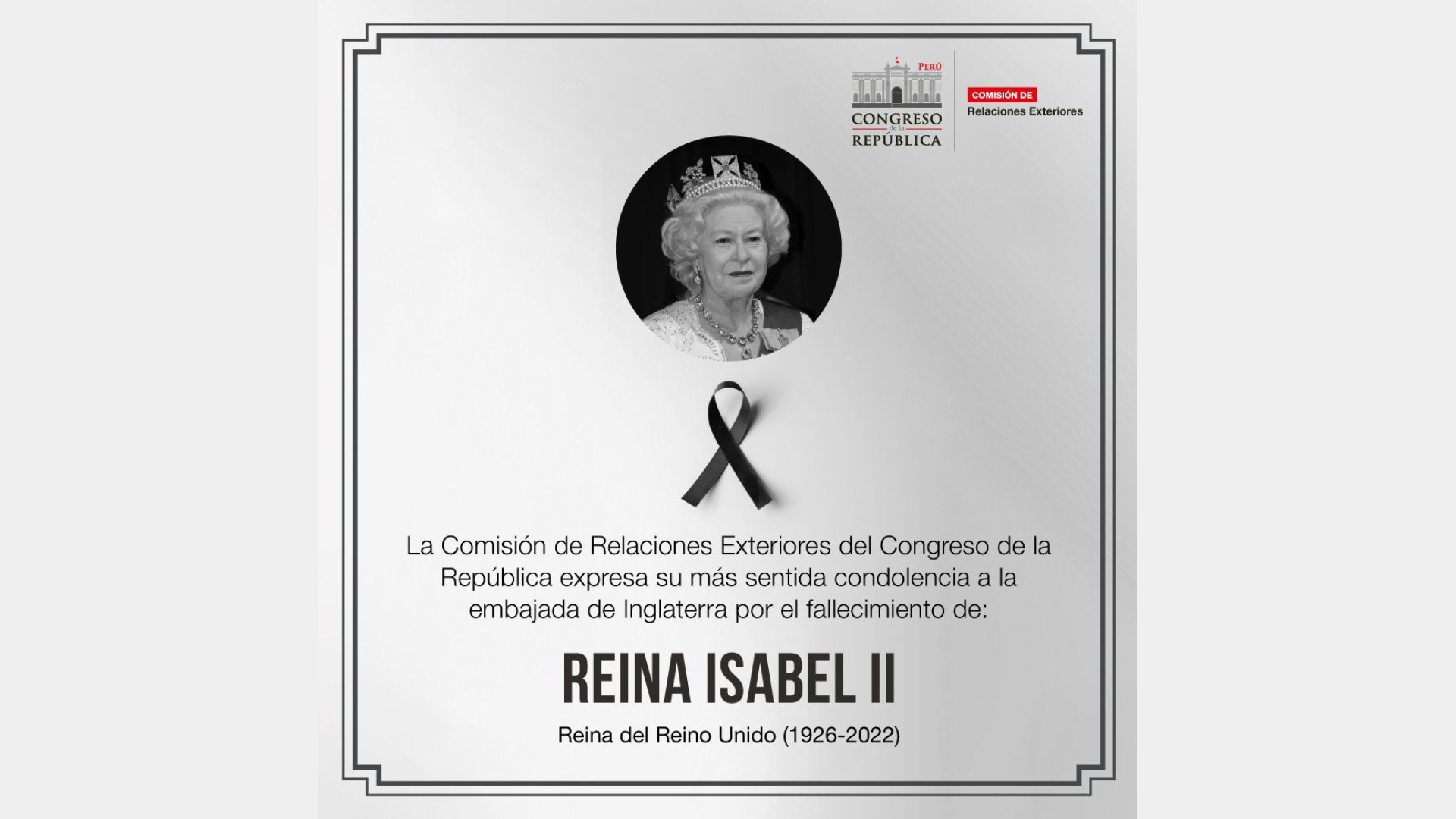Comisión De Relaciones Exteriores Del Congreso Expresó Sus Condolencias Por La Muerte De La