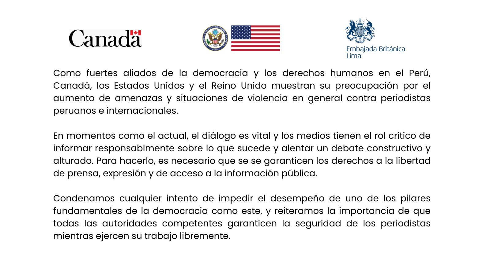 Embajadas De Estados Unidos Canada Y Reino Unido Expresan Su 8599