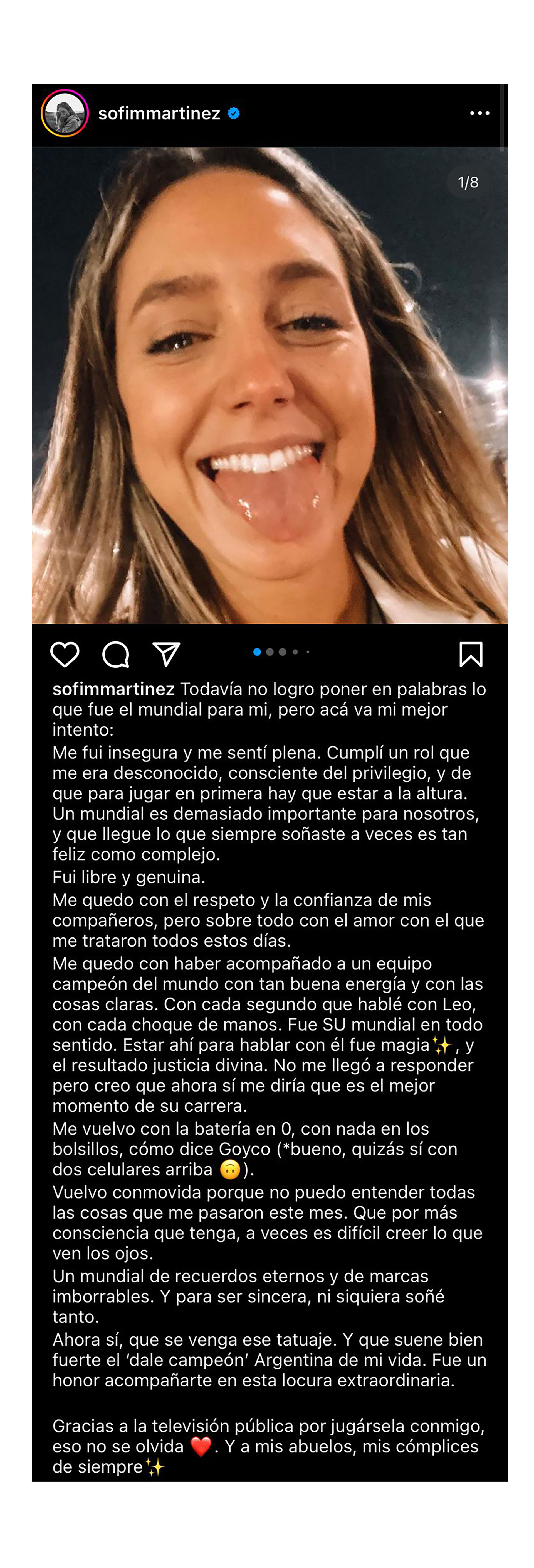 El emotivo mensaje de Sofía Martínez, la periodista revelación de Qatar 2022: “Fui insegura y me ...