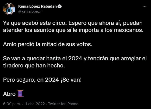 «У 2024 році вони йдуть Кенія Лопес Рабадан вибухнула проти Amlo