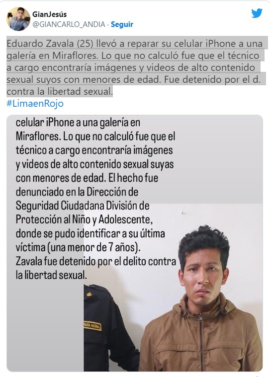 Hombre Llevó Su Celular A Reparar Y Fue Detenido Por La Pnp Al Poseer Pornografía Infantil Infobae