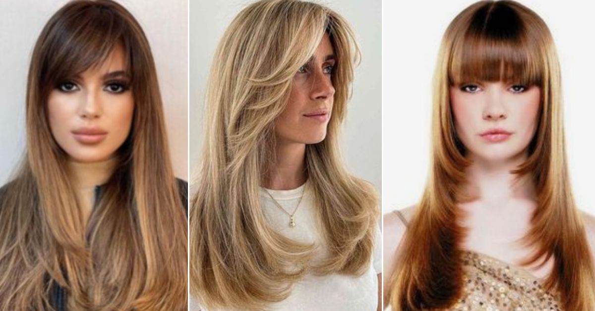 Cabelo Em Camadas Longas Em Formato De V, Vista Frontal Cortes Longos