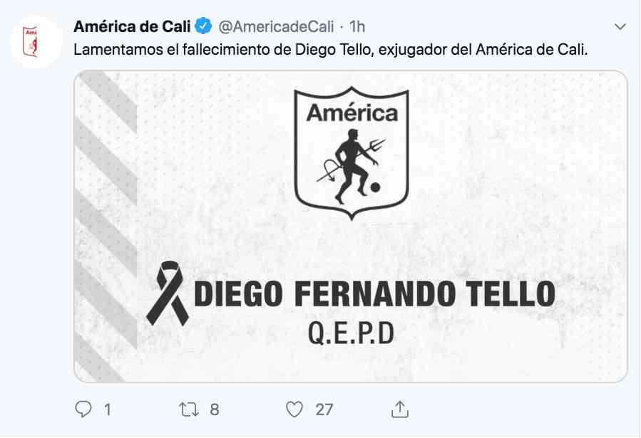 Luto en el fútbol colombiano por muerte de Diego Tello