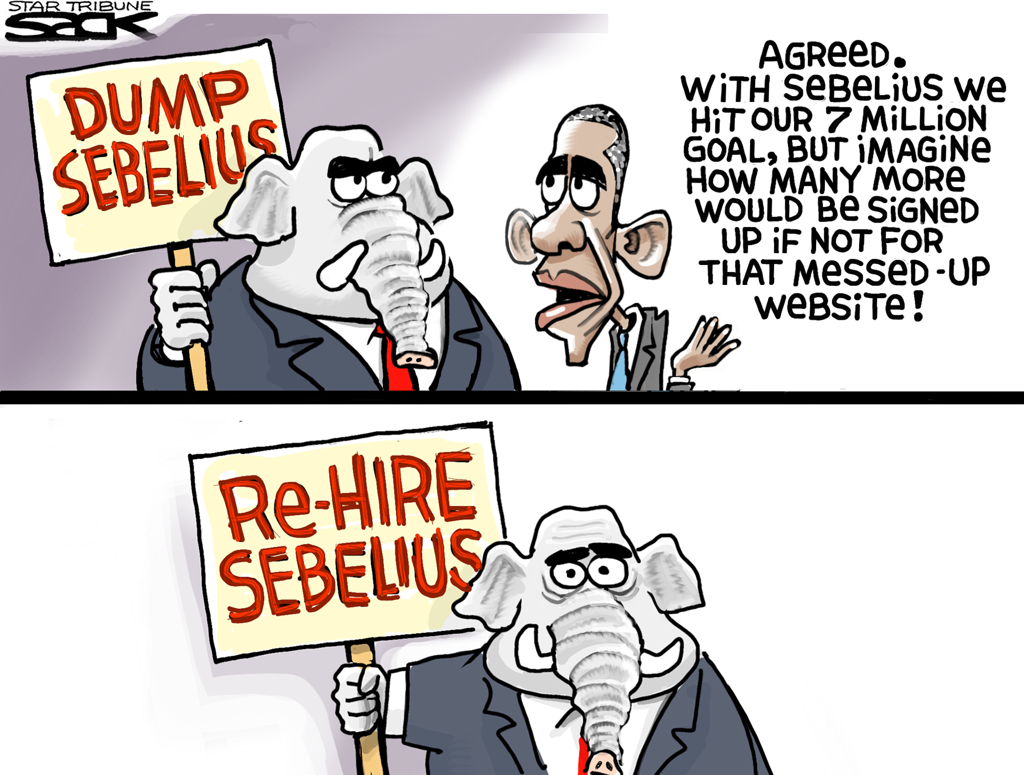 Sack cartoon: Kathleen Sebelius