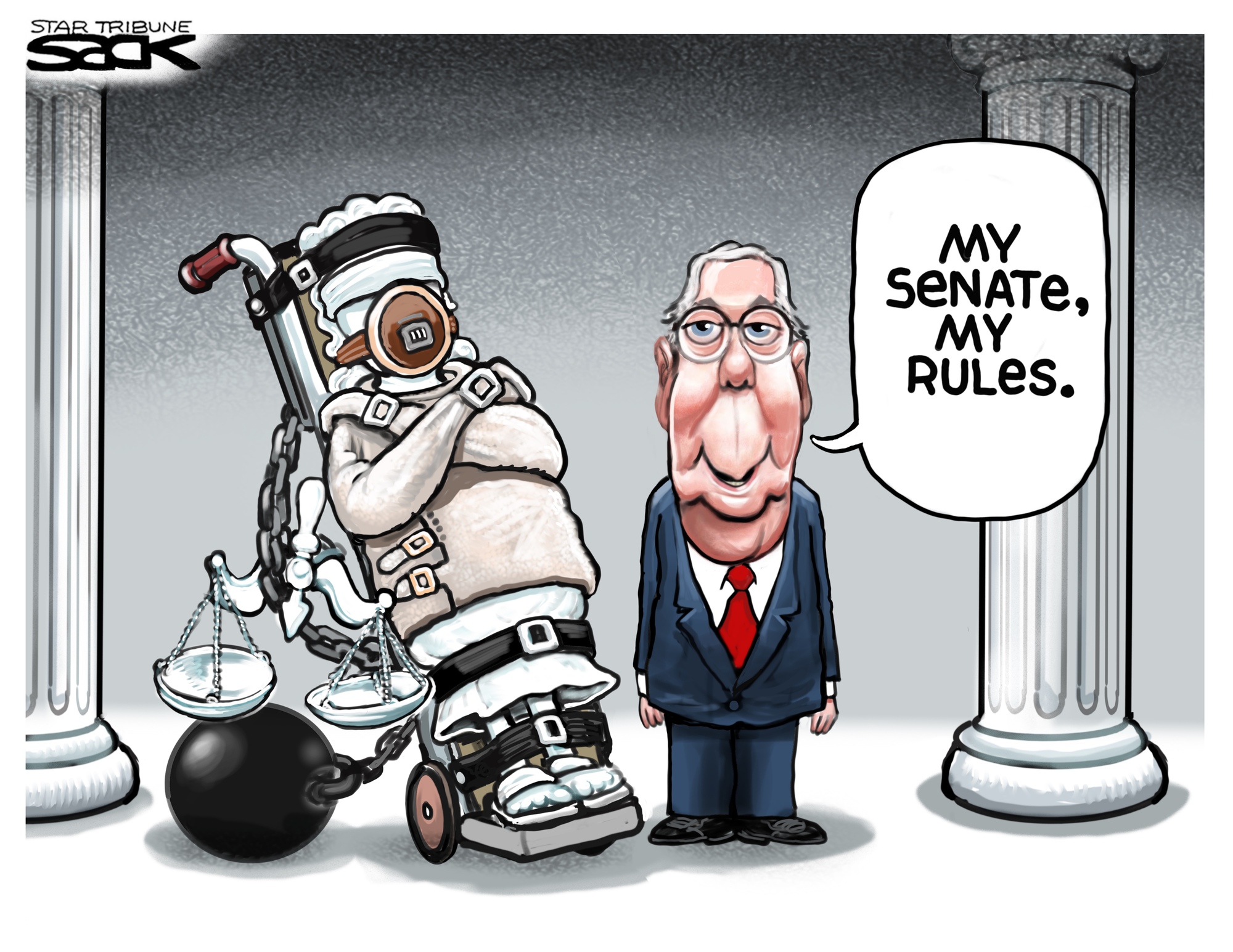 Sack cartoon: The Senate's strait man