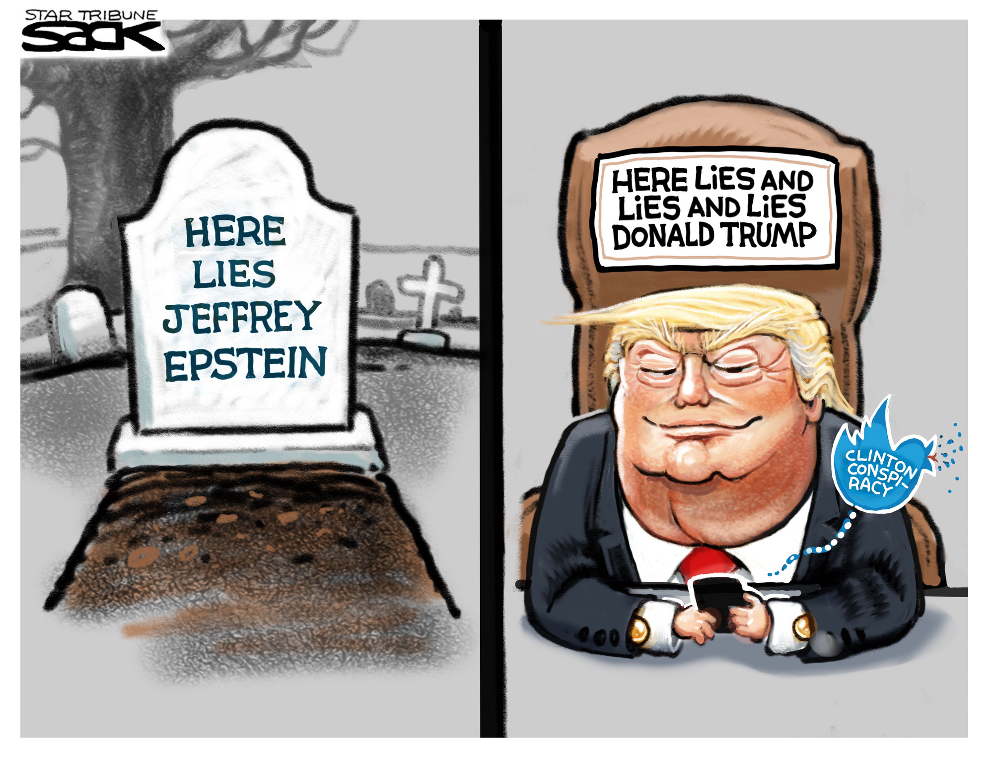 Sack cartoon: Epstein/Trump