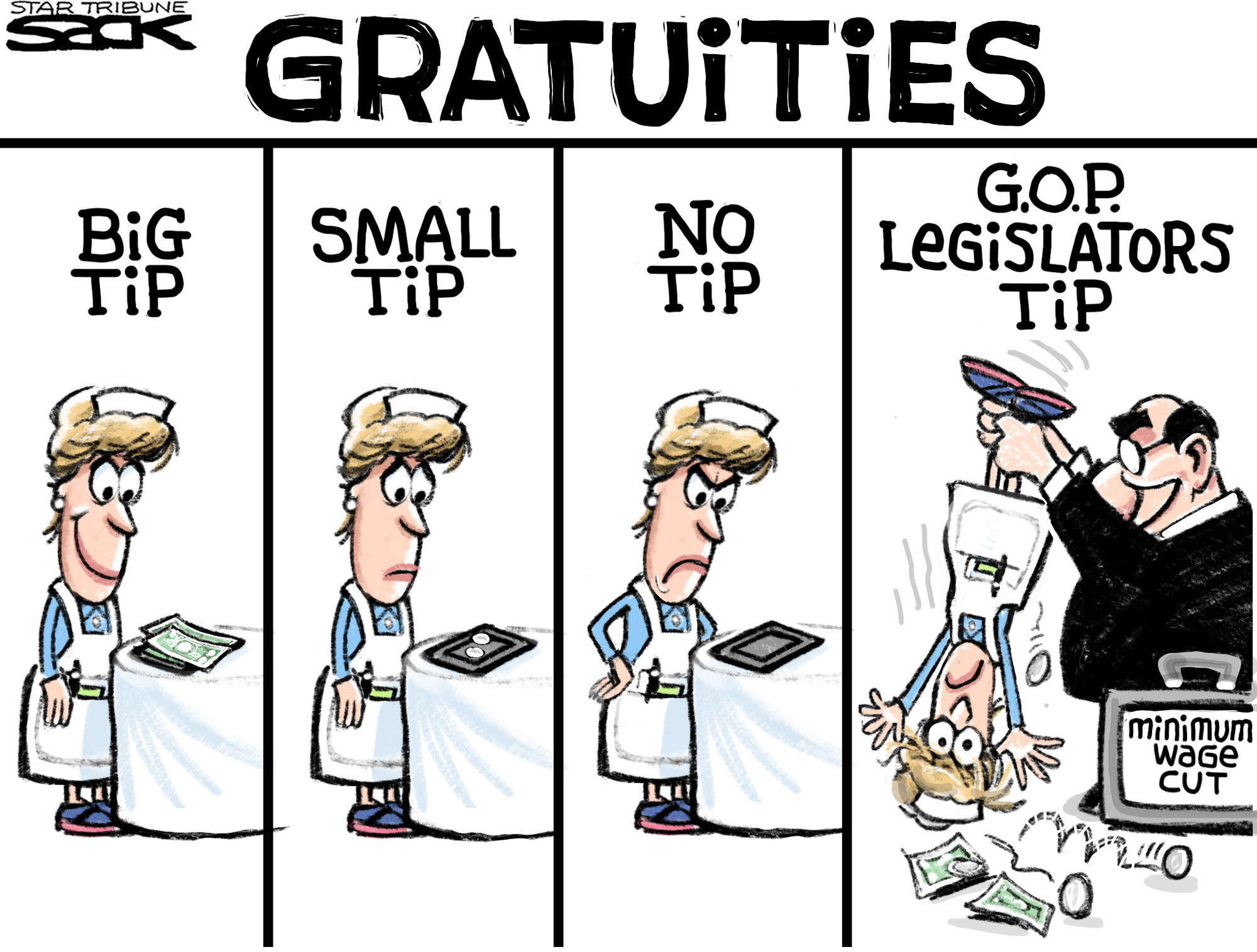 Sack cartoon: Various types of tips