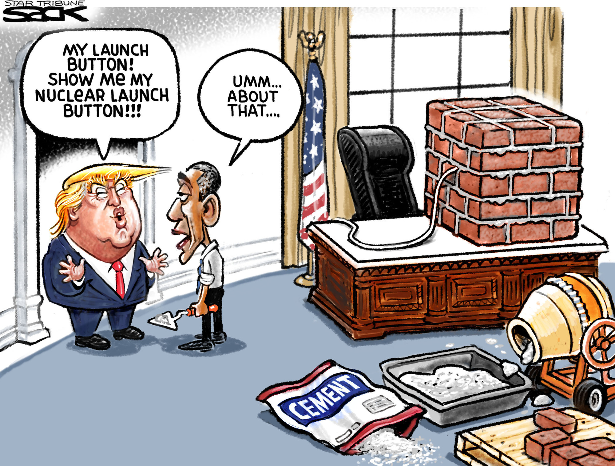 Sack cartoon: Oval Office meeting