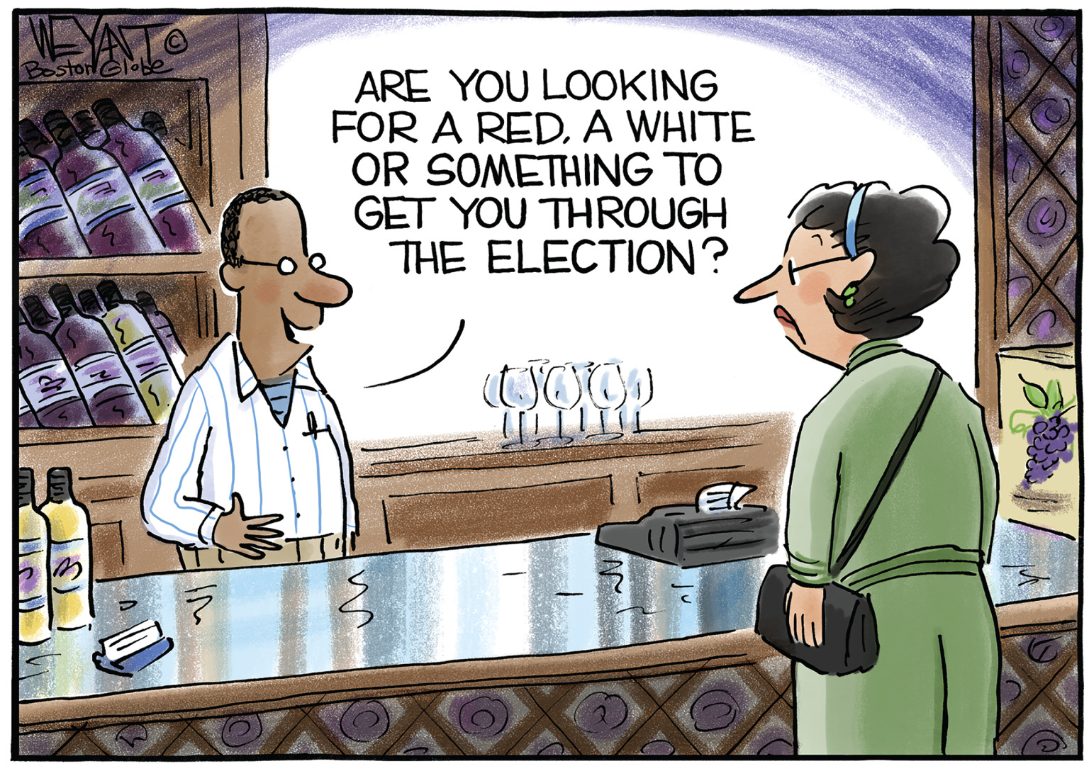Editorial cartoon: Christopher Weyant on election wine