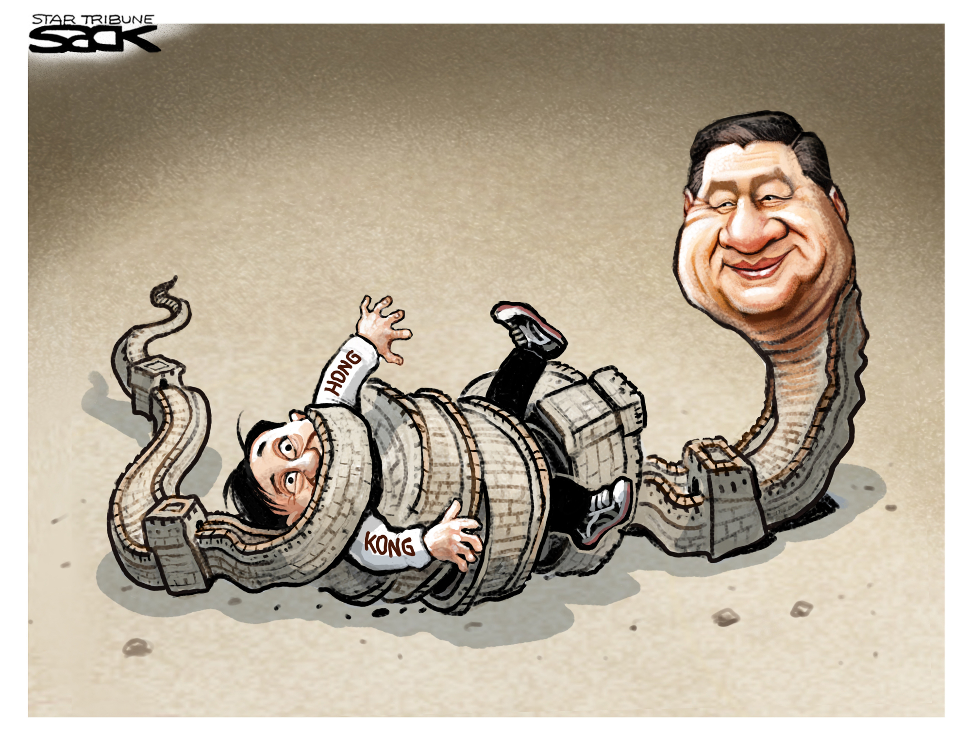 Sack cartoon: China's stranglehold